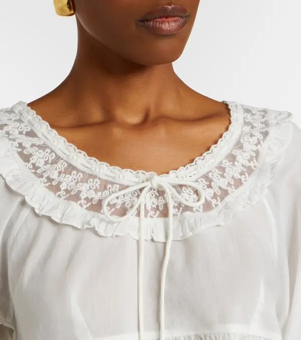 Posse Danielle Lace-trimmed Cotton Blouse Vintage - White