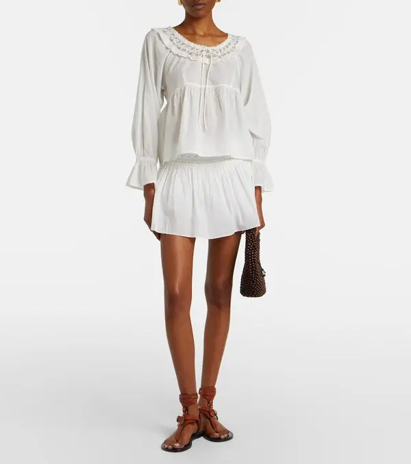 Posse Danielle Lace-trimmed Cotton Blouse Vintage - White