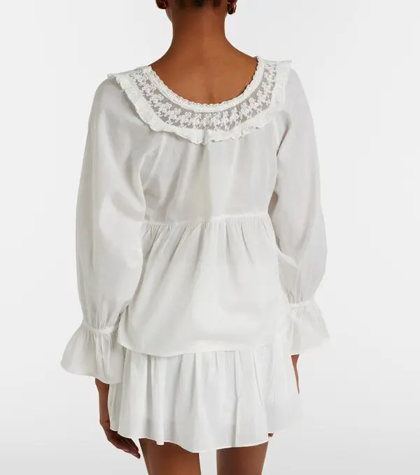 Posse Danielle Lace-trimmed Cotton Blouse Vintage - White