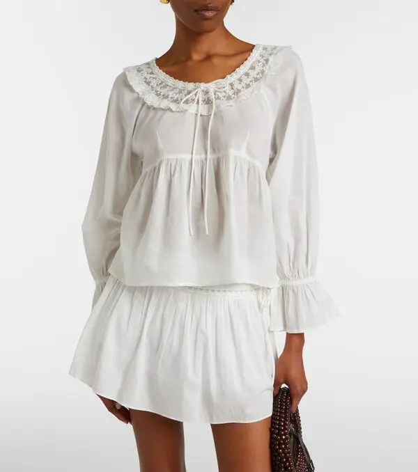 Posse Danielle Lace-trimmed Cotton Blouse Vintage - White