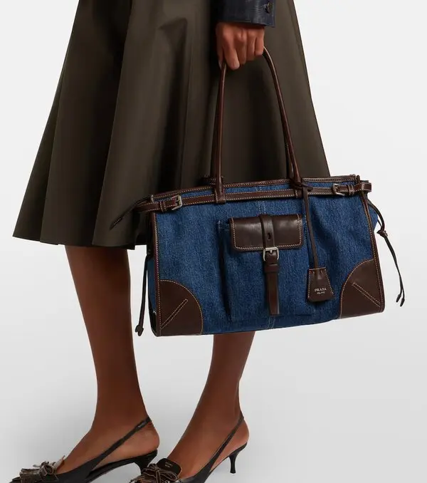 Prada Bonnie Large Denim Shoulder Bag