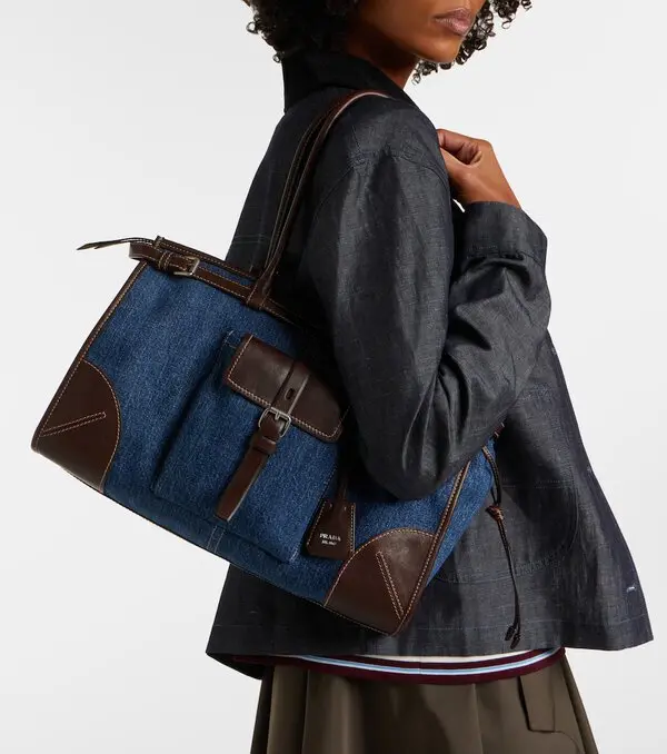 Prada Bonnie Large Denim Shoulder Bag