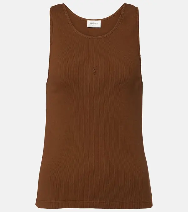 Saint Laurent Cassandre Cotton Jersey Tank Top - Brown