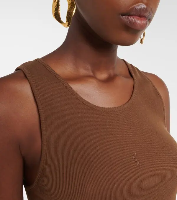 Saint Laurent Cassandre Cotton Jersey Tank Top - Brown