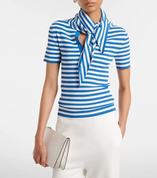 Max Mara Striped V-neck Knit Top With Detachable Scarf
