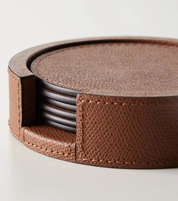 GIOBAGNARA Set Of 6 Leather Coasters With Holder