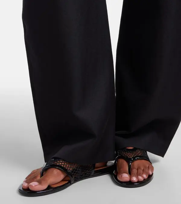Alaïa Leather-trimmed Fishnet Thong Sandals