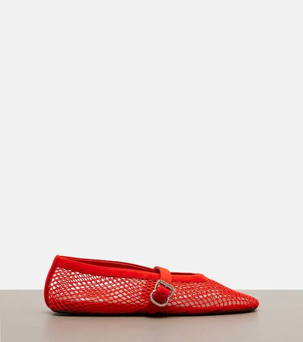 Alaïa Leather-trimmed Fishnet Ballet Flats - Red
