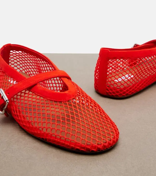 Alaïa Leather-trimmed Fishnet Ballet Flats - Red