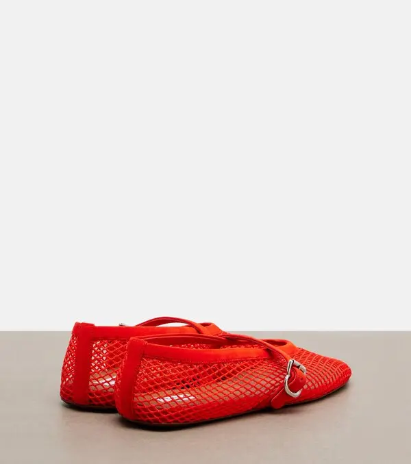 Alaïa Leather-trimmed Fishnet Ballet Flats - Red