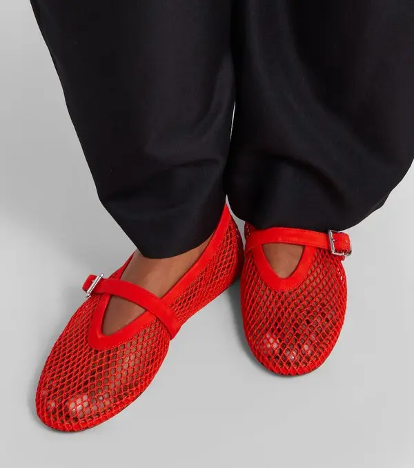 Alaïa Leather-trimmed Fishnet Ballet Flats - Red