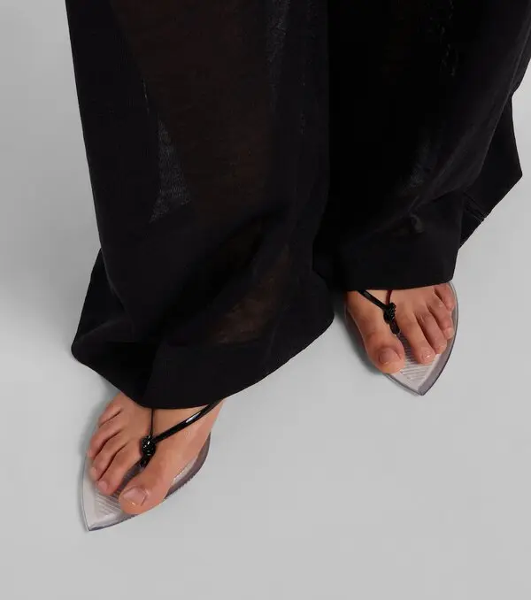 Alaïa Black Leather Thong Sandals - Transparent