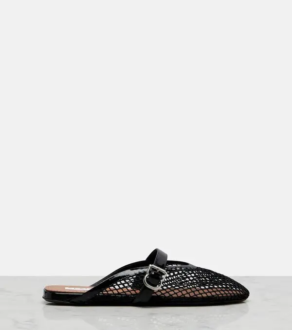 Alaïa Fishnet Leather-trimmed Mules - Black