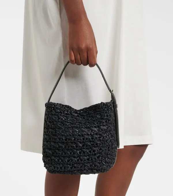 TOTEME Small Belted Raffia Top-handle Bag - Black