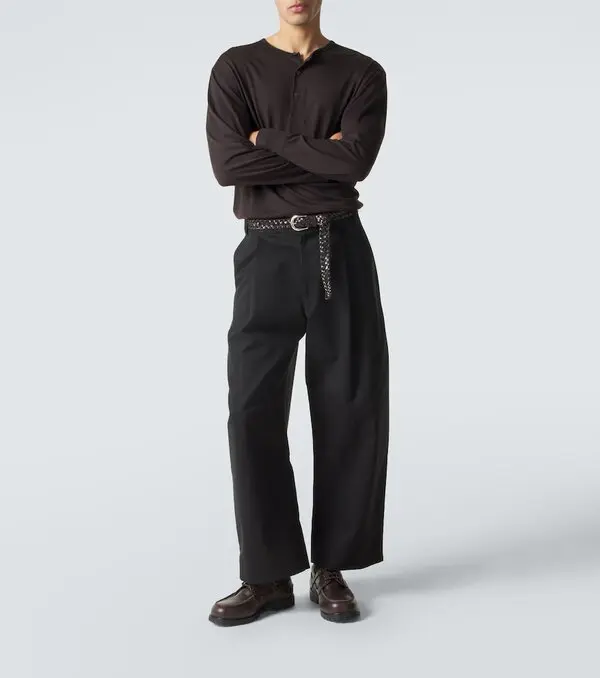 Studio Nicholson Sorte Cotton Wide-leg Pants - Black