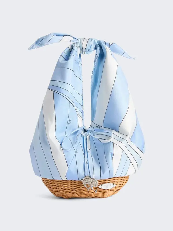 Emilio Pucci Printed Silk Twill And Wicker Handbag - Light  Blue