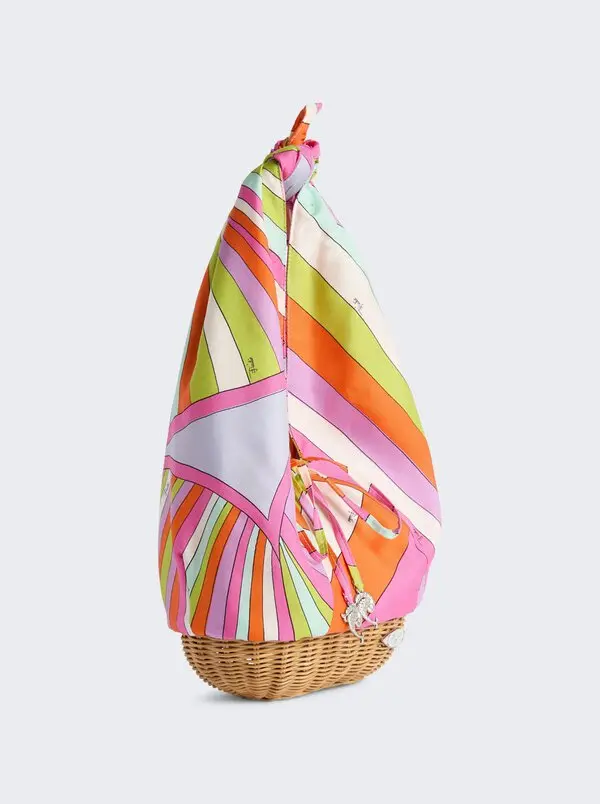 Emilio Pucci Printed Silk Twill And Wicker Handbag - Multicolor