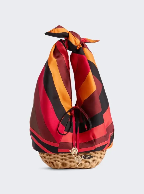 Emilio Pucci Printed Silk Twill And Wicker Handbag - Orange