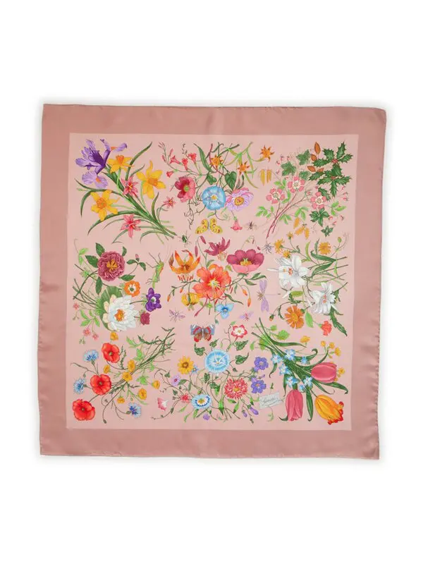 Gucci Printed Silk Twill Scarf - Pink