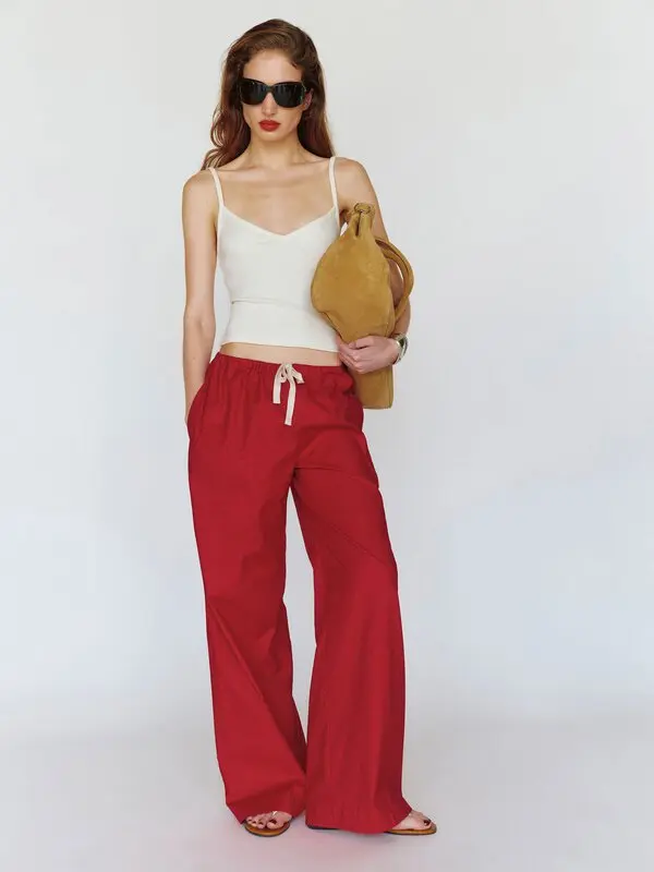 REFORMATION Gina Short Pant Relaxed Fit, Drawstring Waist - Red
