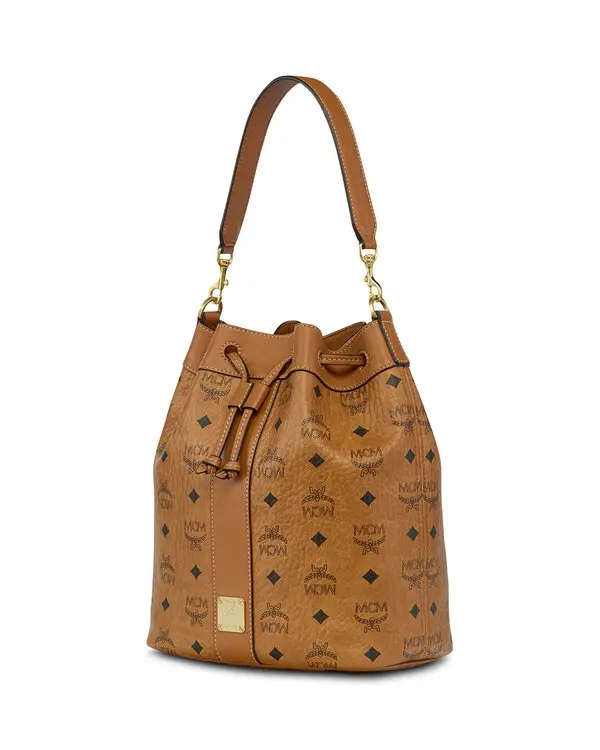 Mcm Dessau Medium Visetos Leather Drawstring Bucket Bag
