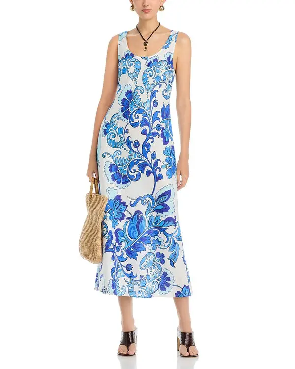 Johnny Was Printed Linen Midi Dress
