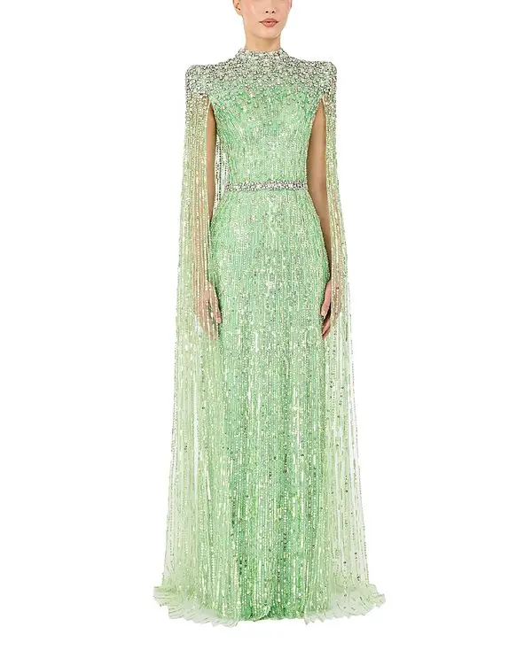 Jenny Packham Embellished Cape Maxi Dress - Calypso
