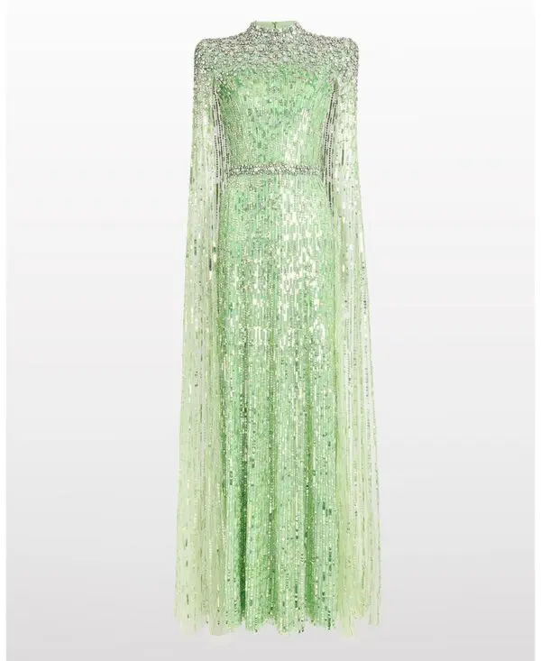 Jenny Packham Embellished Cape Maxi Dress - Calypso