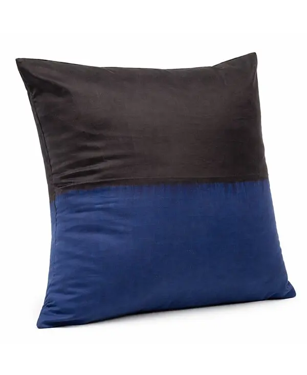 STUDIO VARIOUSLY Aakar Color Block Mulberry Silk Pillow Cover Only, 18 X 18 - Indigo/black