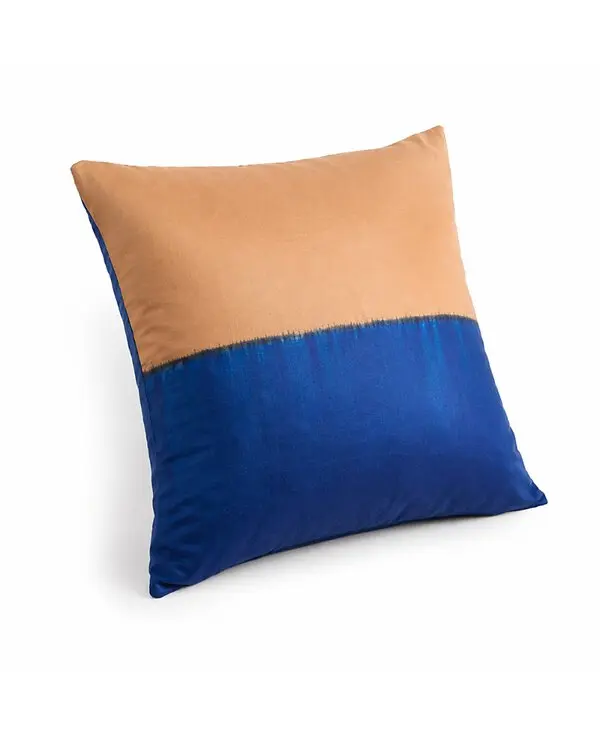 STUDIO VARIOUSLY Aakar Color Block Mulberry Silk Pillow Cover Only, 18 X 18 - Indigo/coral