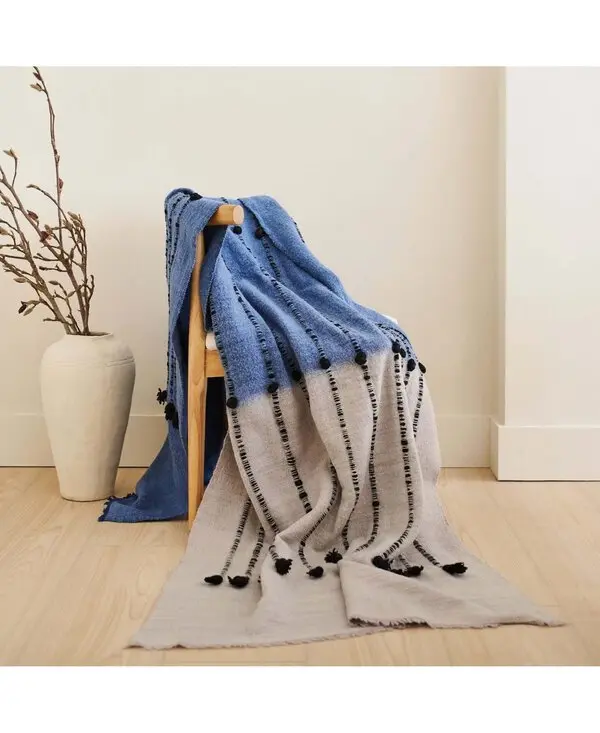 STUDIO VARIOUSLY Hand Knotted Merino Textured Mari Throw Blanket - Blue
