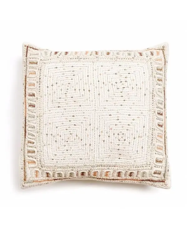 STUDIO VARIOUSLY Maze Handwoven Hand Embroidered Organic Cotton Pillow - Coral