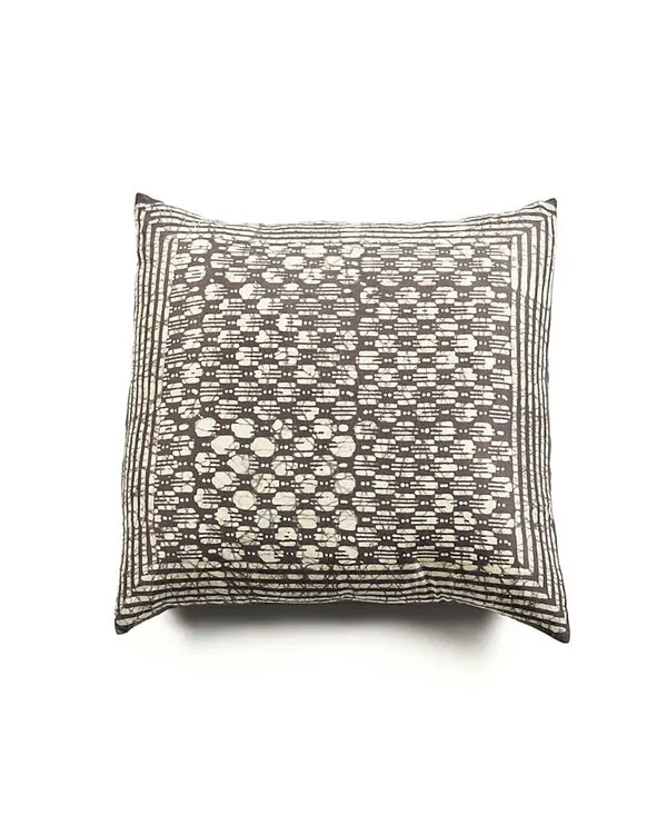 STUDIO VARIOUSLY Oasis Hand Crafted Wax Block Print Mulberry Silk Pillow Cover Only - Black