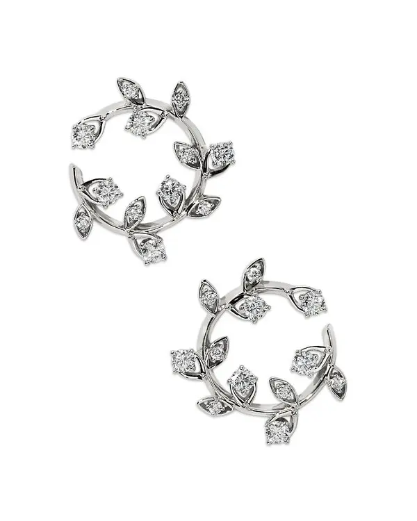Nadri Cubic Zirconia Embellished Leaf Hoop Earrings - Rhodium