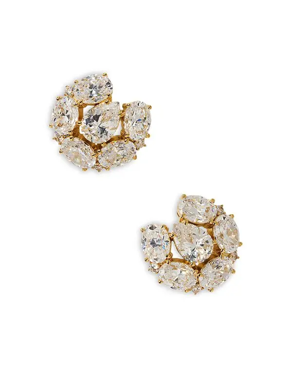 Nadri Crystal Button Earrings - Gold