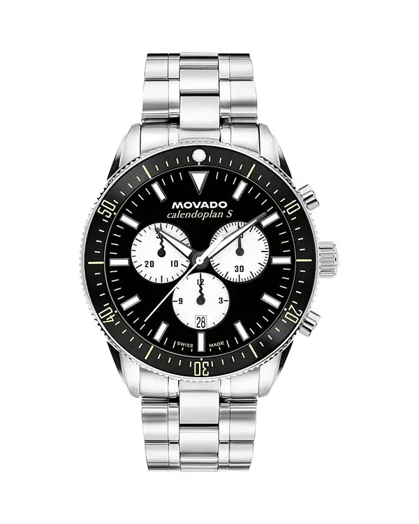 Movado Calendoplan S Chronograph Watch - Black/stainless Steel