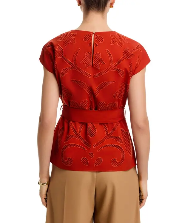 Elie Tahari Camila Lace Top With Belt Detail