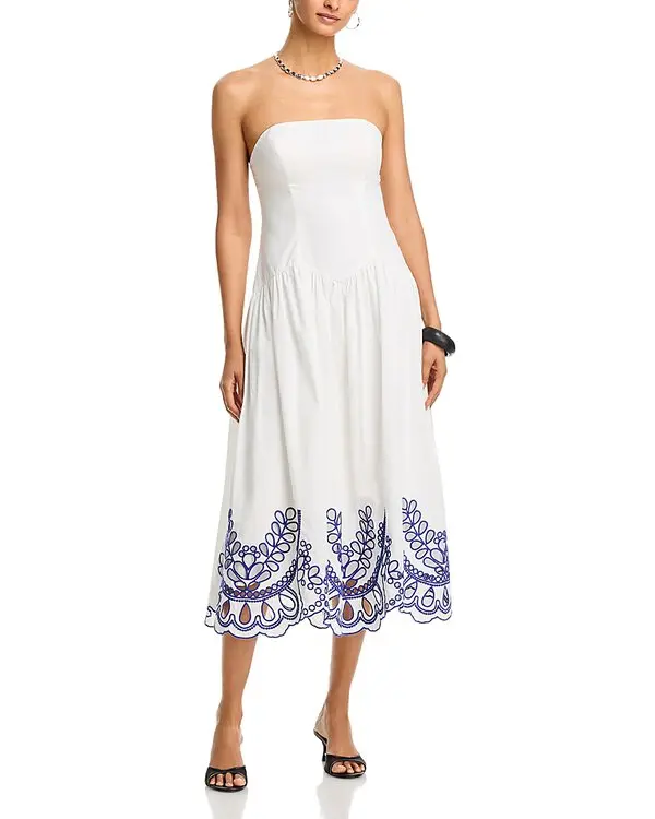 Moon River Strapless Eyelet Midi Dress