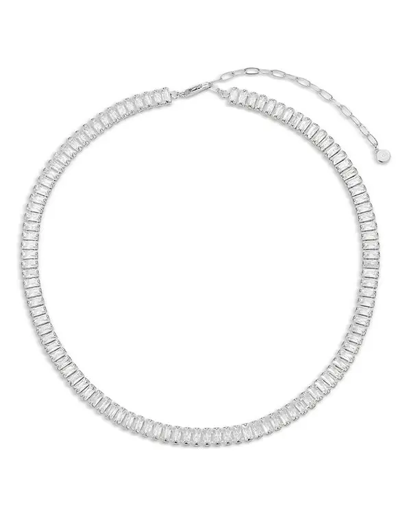 Ettika Crystal Baguette Tennis Necklace, 15-18 - Silver