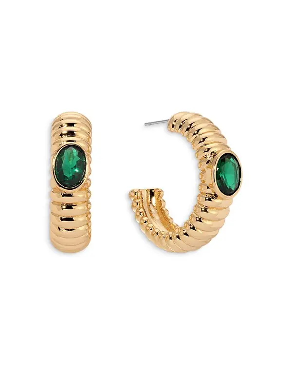 Ettika Crystal Ribbed Large Hoop Earrings - Green