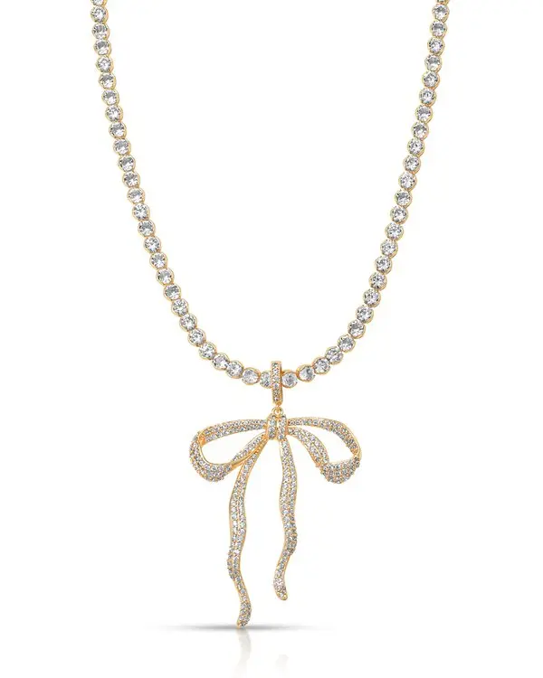 Ettika Pave Bow Tennis Necklace - Gold
