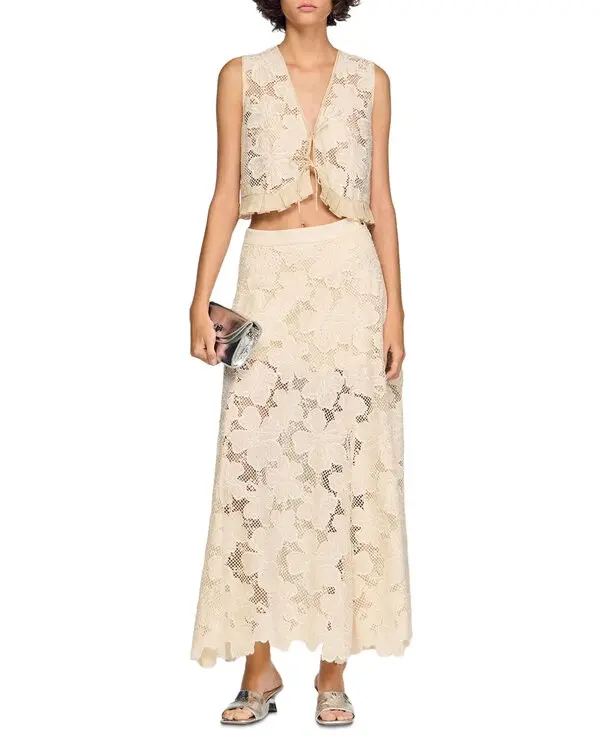Sandro Maya Guipure Lace Maxi Skirt - Ecru