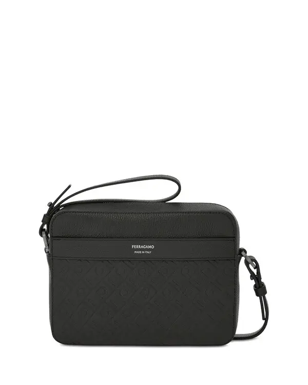 FERRAGAMO Embossed Monogram Leather Shoulder Bag