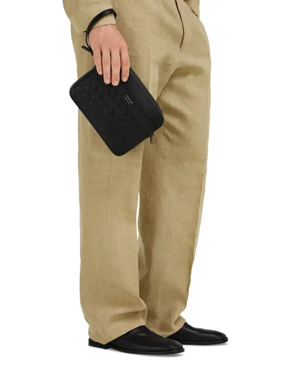 FERRAGAMO Embossed Monogram Leather Shoulder Bag