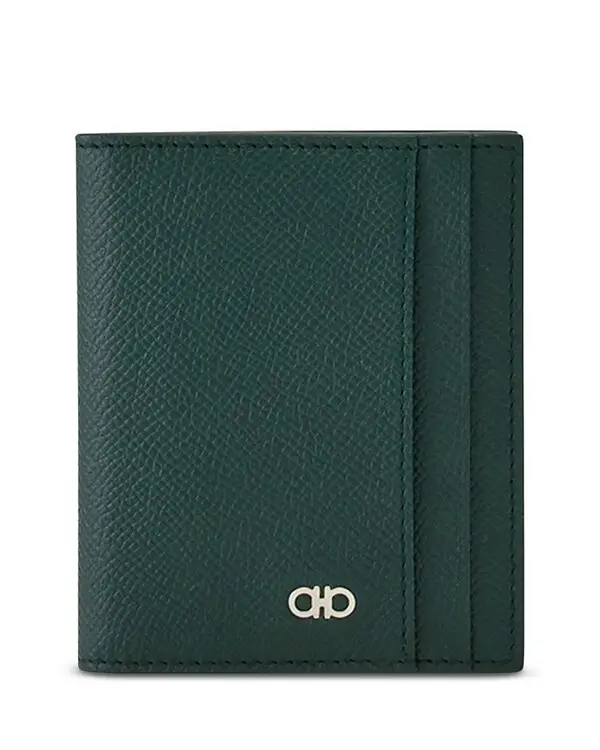 FERRAGAMO Green Pebble Logo Card Holder - Moss