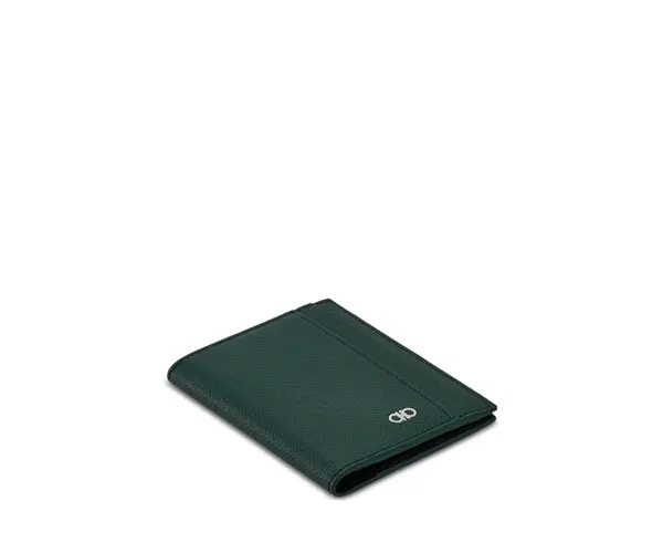 FERRAGAMO Green Pebble Logo Card Holder