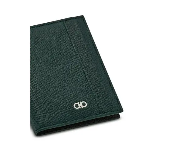FERRAGAMO Green Pebble Logo Card Holder