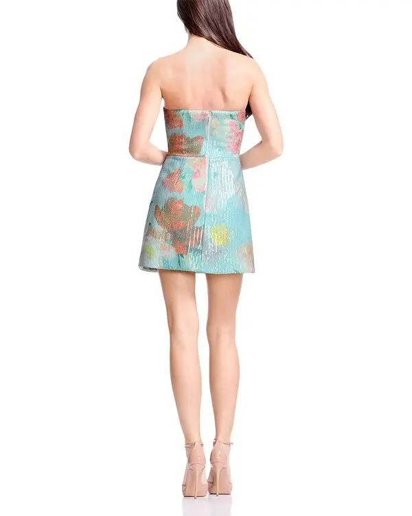 Dress The Population Amity Mini Dress With Floral Print - Mint Multi