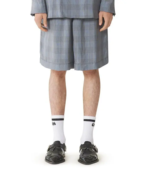 LANVIN Prince Of Wales Check Viscose Bermuda Shorts - Black And Blue