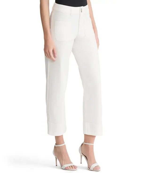 Ming Wang Cropped Wide-leg Jeans With Double Button Detail